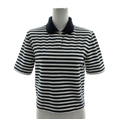 【中古】ジルサンダー JIL SANDER ポロシャツ 半袖 クロップド丈 イタリア製 コットン混 ボーダー 紺 白 M