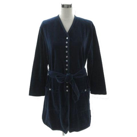 【中古】SONIA RYKIEL ヴィンテージ コート ノーカラー ベロア リボンベルト フランス製 青系 ブルーネイビー S