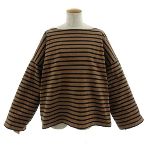 【中古】ルミノア Leminor For SLOBE every day ビッグボーダーカットソー フレア袖 長袖 フランス製 キャメル 黒