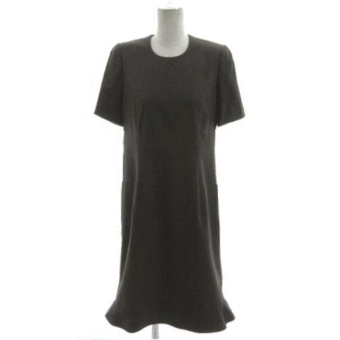 【中古】ジュンアシダ jun ashida ワンピース 半袖 ミディ丈 裾ペプラム 日本製 起毛 カシミヤ混 ブラウン系 茶系 9