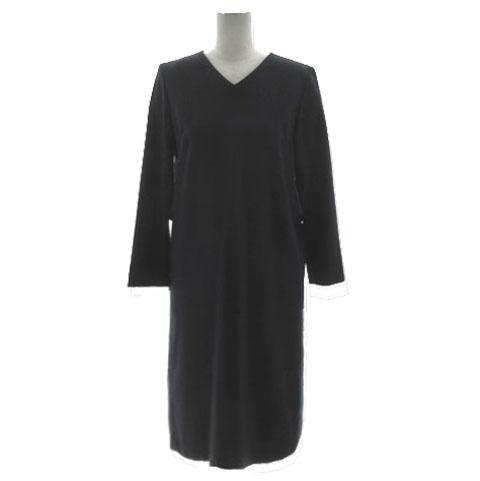 【中古】ドゥクレ Deux cle レキップ L’EQUIPE ワンピース Vネック バックティアード ミディ丈 日本製 起毛  濃紺 38