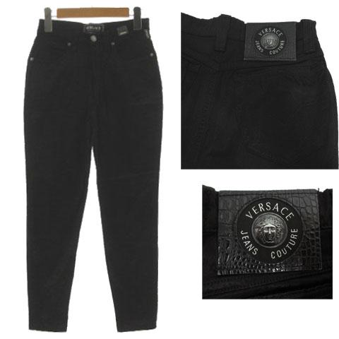 【中古】ヴェルサーチジーンズ VERSACE JEANS COUTURE パンツ スリム メドゥーサ ロゴ シャイニー ストレッチ 黒 27