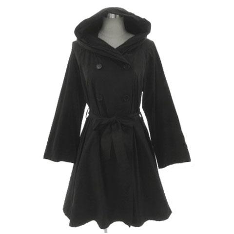 【中古】スペッチオ SPECCHIO フード付き ダブルブレスト トレンチコート 191-804 リボンベルト ブラック 黒 40