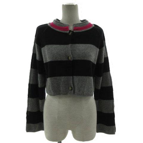 【中古】未使用品 アぺゼラム Apaiser lame ボレロ カーディガン クロップド丈 ボーダー 黒 グレー ピンク 38