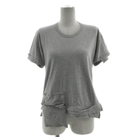 【中古】COMME des GARCONS カットソー Ｔシャツ AD2012 丸首 変形 中綿入りパッチワーク ラメ 半袖 日本製 グレー M