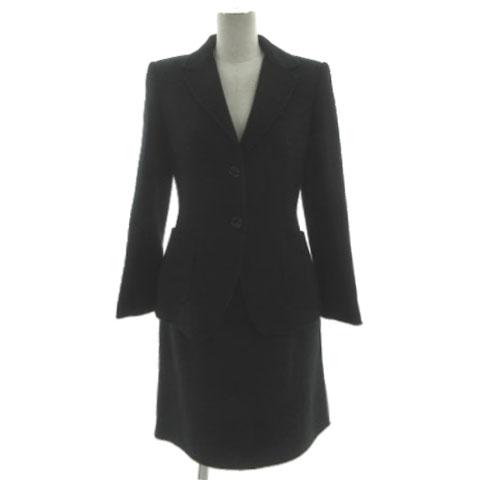 【中古】MAX MARA WEEKEND LINE スーツ Cucito A Mano 手縫い仕上げ ジャケット スカート 台形 ひざ丈 起毛 黒 40 38