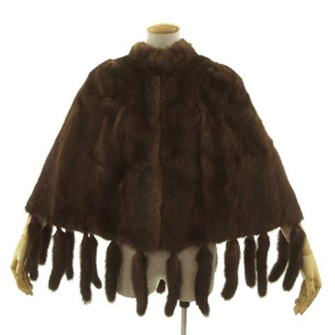 【中古】サガミンク SAGA MINK ケープコート ポンチョ ミンク ブラウン 茶 レディース