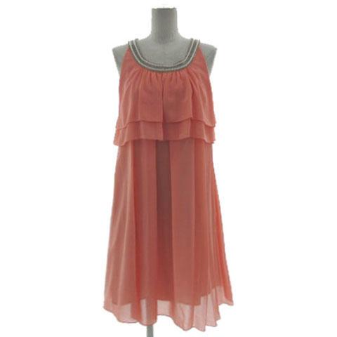 【中古】未使用品 MAITRESSE ワンピース ドレス フォーマル パール ラインストーン ビーズ ペプラム ピンク系 9