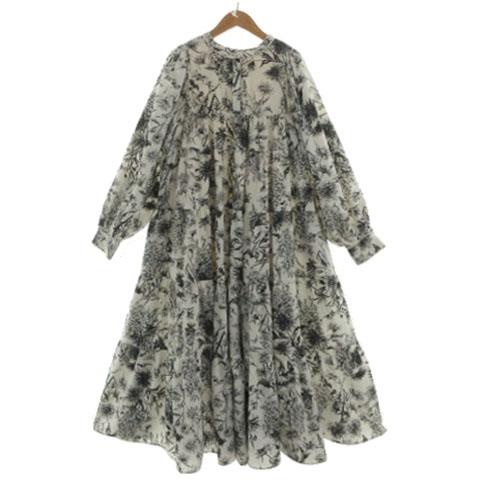 【中古】ウィルフリー willfully tiered various print stand collar OP 2322-OP-08 ワンピース 花柄 アイボリー F