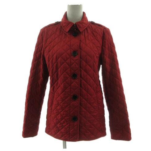 【中古】バーバリー BURBERRY キルティングジャケット ステンカラー 裏地ノバチェック 中綿入り レッド 赤 M
