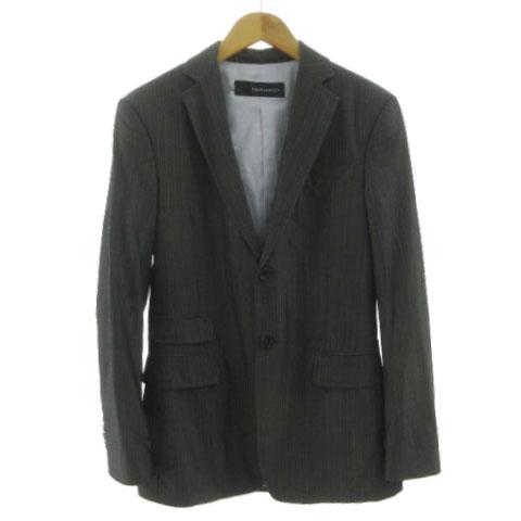 【中古】ディースクエアード DSQUARED2 ジャケット シングル 2B イタリア製 ウール混 ストライプ グレー 青 44