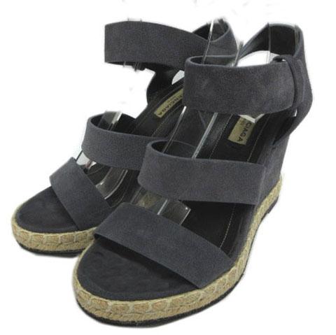 【中古】バレンシアガ BALENCIAGA サンダル ウェッジソール アンクルストラップ スウェード スペイン製 グレー 35