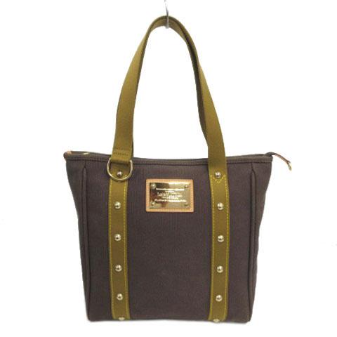 【中古】LOUIS VUITTON M40086 アンティグア カバMM トートバッグ ショルダーバッグ スタッズ キャンバス 茶 カーキ
