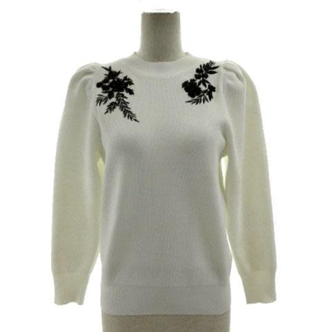 【中古】ジャスグリッティー JUSGLITTY ビーズ刺繍ニットプルオーバー 43359122 九分袖 オフ白 ブラック 黒 2