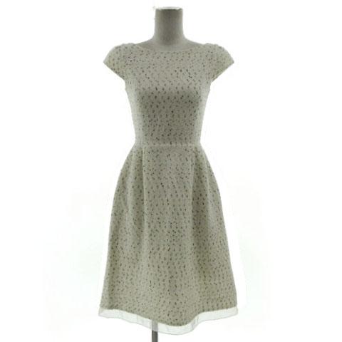 【中古】TOCCA ワンピース ツイード ニット ラメ ミディ丈 裾レース切替え 日本製 起毛 ドット柄 アイボリー 黒 00