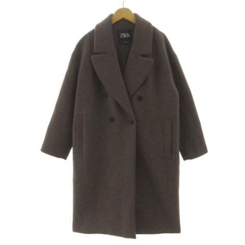 【中古】ザラ ZARA コート チェスターコート ダブル 起毛 ウール混 ブラウン 茶 S レディース