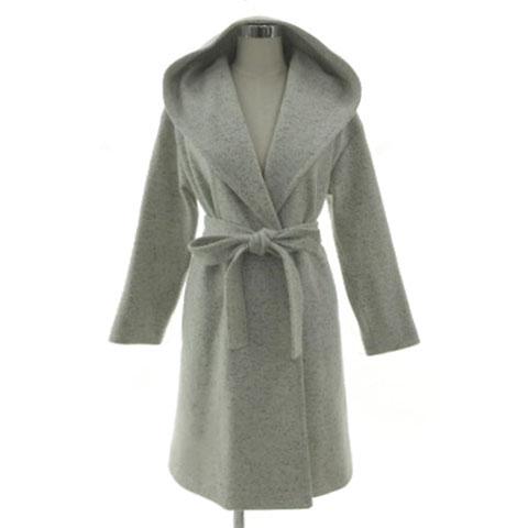 【中古】INDIVI カラーネップフーデットコート 127-93016 ショールカラー風 リボンベルト シルク混 オフ白 黒 40