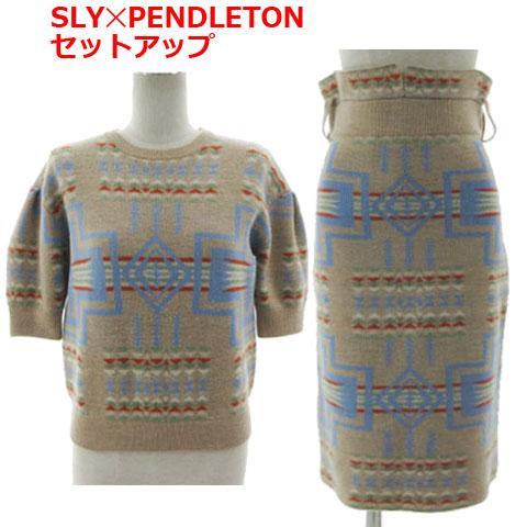 【中古】スライ ペンデルトン セットアップ ミドルゲージTOPS  ニットスカート ハーディングスター柄 マルチカラー 1
