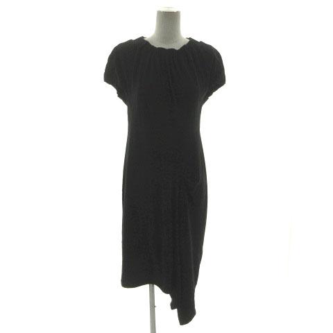 【中古】プライドインターナショナルデザイン PRIDE ワンピース ゴム入りネック ギャザー 半袖 アシンメトリー 黒 38