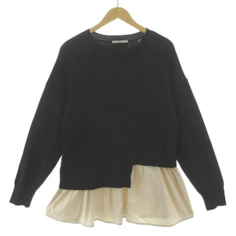 【中古】Droite lautreamont シャツドッキングニットプルオーバー 3812-17046 長袖 ウール混 ブラック 黒 ベージュ 2