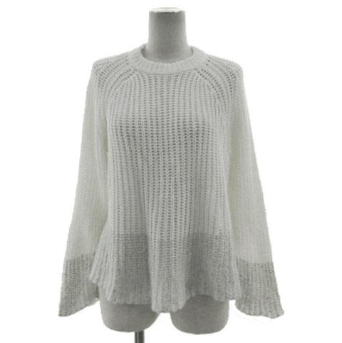 【中古】アドーア ADORE ざっくり編みコットンブレンドニット 531-170230 長袖 裾スリット 配色 白 シルバー 38