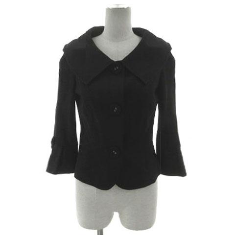 【中古】エムズグレイシー M'S GRACY ショート丈レーヨンブレンドビッグカラージャケット フレアスリーブ ブラック 38