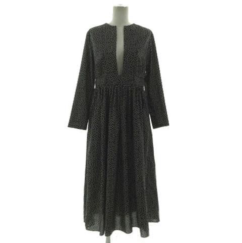 【中古】カレンソロジー Curensology ドットエンパイアラインワンピース CL909104ER ロング丈 日本製 黒 オフ白 F