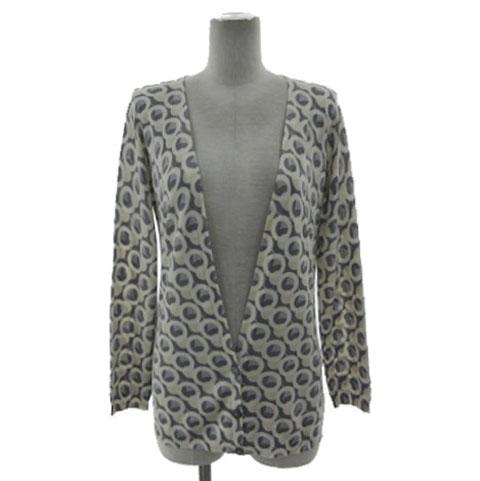 【中古】アニオナ AGNONA シルクカーディガン ニット 長袖 イタリア製 シルク100％ 総柄 白 グレー ベージュ M