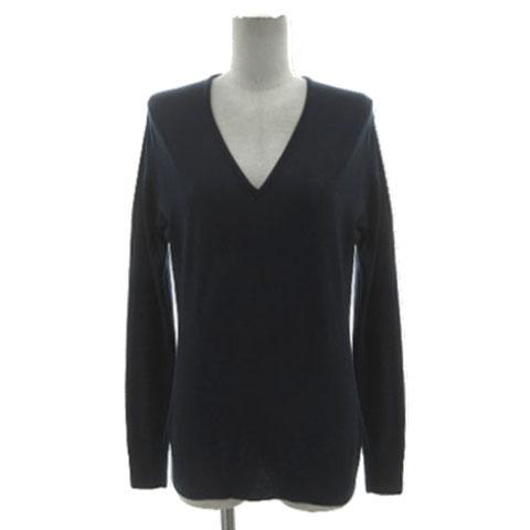 【中古】ジョンスメドレー JOHN SMEDLEY ニット セーター Vネック 長袖 イングランド製 メリノウール 紺系 M