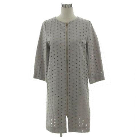 【中古】ヘルノ HERNO カットアウト刺繍 ノーカラー デザイン ジップコート CA0084D-206PZP-9405 伊製 グレー 44