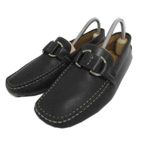 【中古】トッズ TOD'S ドライビングシューズ ローファー スクエアトゥ ステッチ レザー ブラック 黒 37 レディース