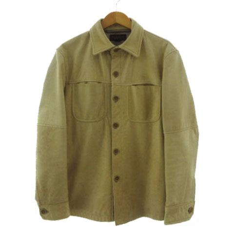 【中古】ラッドメス メンズビギ RADMESS MEN'S BIGI レザーシャツジャケット 牛革 カーキ系 カーキベージュ M