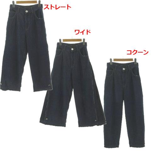 【中古】ノーブル NOBLE ナローフレアデニムパンツ ワイド ストレート コクーン 3way サイドファスナー 青 36