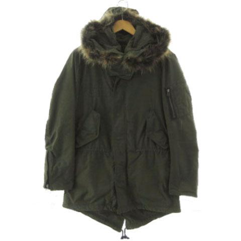 【中古】5351プールオム 5351 POUR LES HOMMES 中綿ライナー付きモッズコート フード ファー ダブルジップ カーキ 3