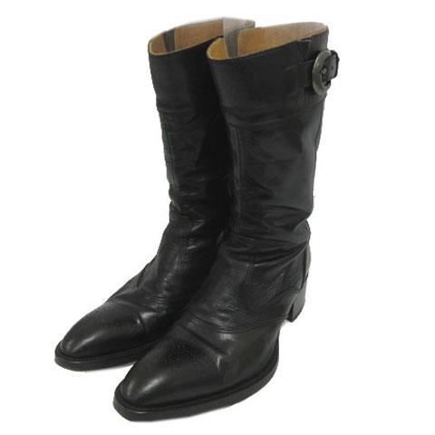 【中古】アルフレッドバニスター alfredoBANNISTER ブーツ メダリオン サイドジップ ベルト レザー ブラック 黒 39