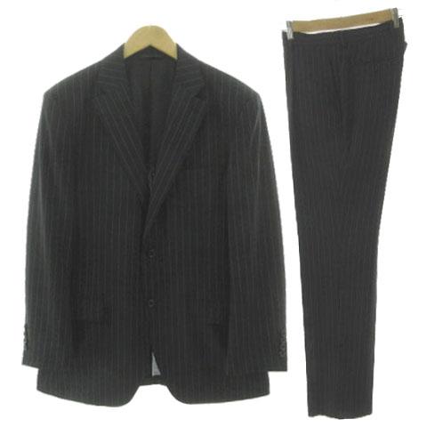 【中古】ダーバン DURBAN スーツ ジャケット テーラードカラー パンツ タック ウール ストライプ グレー AB7 AB8