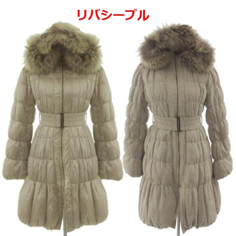 【中古】EPOCA リバーシブルフーデッドダウンコートコート リアルファー ベルト付 シャンパンゴールド ベージュ ITL40