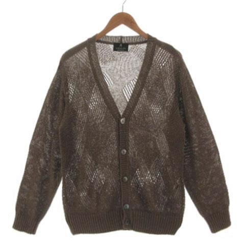 【中古】ランバンコレクション LANVIN COLLECTION 透け編みリネンブレンドニットカーディガン LA-NK-77220 ブラウン L