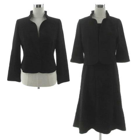 【中古】ユキトリイ ブラックフォーマル ワンピーススーツ 立襟りジャケット  ワンピース レイヤード風 七分袖 9