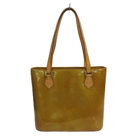 【中古】LOUIS VUITTON モノグラムヴェルニ ヒューストン エナメル M91122 トートバッグ レザー ローズ黄 黄土色
