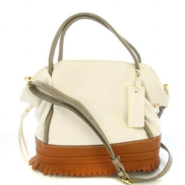【中古】ポティオール CREMA TASSEL ハンドバッグ ショルダーバッグ 2WAY クレマタッセル ゴートレザー 白 レディース
