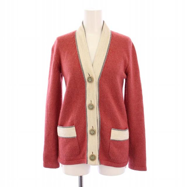 【中古】エトロ ETRO ニット カーディガン 長袖 Vネック ウール カシミヤ 38 赤 192-18234-9203 /BM ■BM レディース