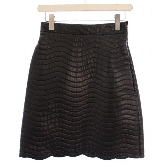 【中古】グッチ GUCCI 台形スカート ひざ丈 レザー 38 黒 444606 /BM ■MU レディース