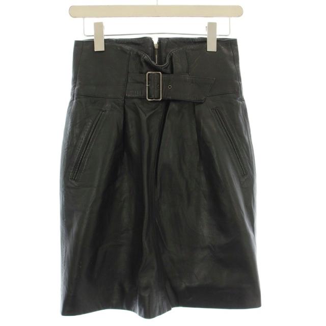 【中古】イッセイミヤケ ISSEY MIYAKE 筆タグ 80’s レザースカート JQ54318 羊革 ラムレザー ひざ丈 スカート M 黒