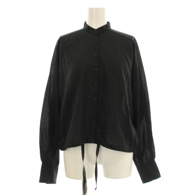 【中古】ジョンスメドレー シャツ 長袖 バンドカラー コットン 黒 ブラック A2741FB