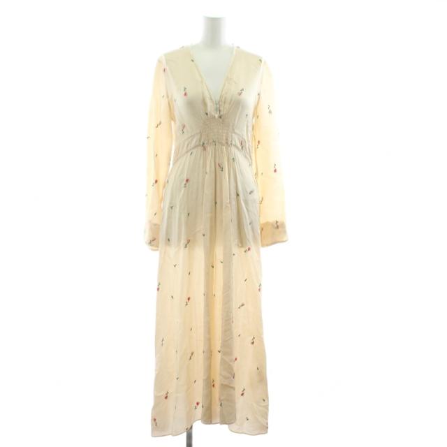 【中古】フォルテフォルテ IL RICAMO DRESS ワンピース フレア ロング マキシ 長袖 Vネック 花刺繍 0 ベージュ