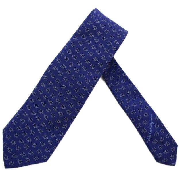 【中古】サルヴァトーレフェラガモ Salvatore Ferragamo ネクタイ 総柄 シルク イタリア製 紺 /BM ■BM メンズ