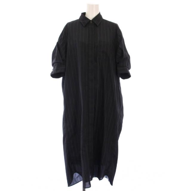 【中古】サカイ sacai 23SS パフスリーブ ストライプシャツワンピース 半袖 ロング S 黒 23-06540 レディース