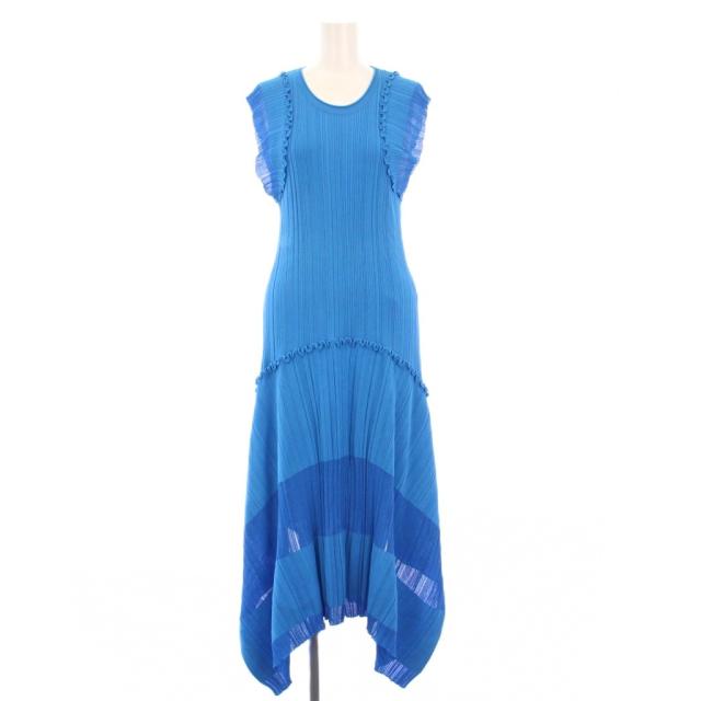 【中古】ステラマッカートニー STELLA McCARTNEY フレアワンピース リブニット ノースリーブ ロング 36 青 レディース