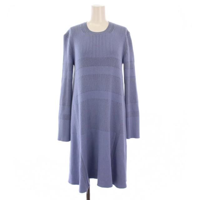【中古】ドゥロワー Drawer リブニット ワンピース ひざ丈 長袖 クルーネック ウール 1 水色 レディース